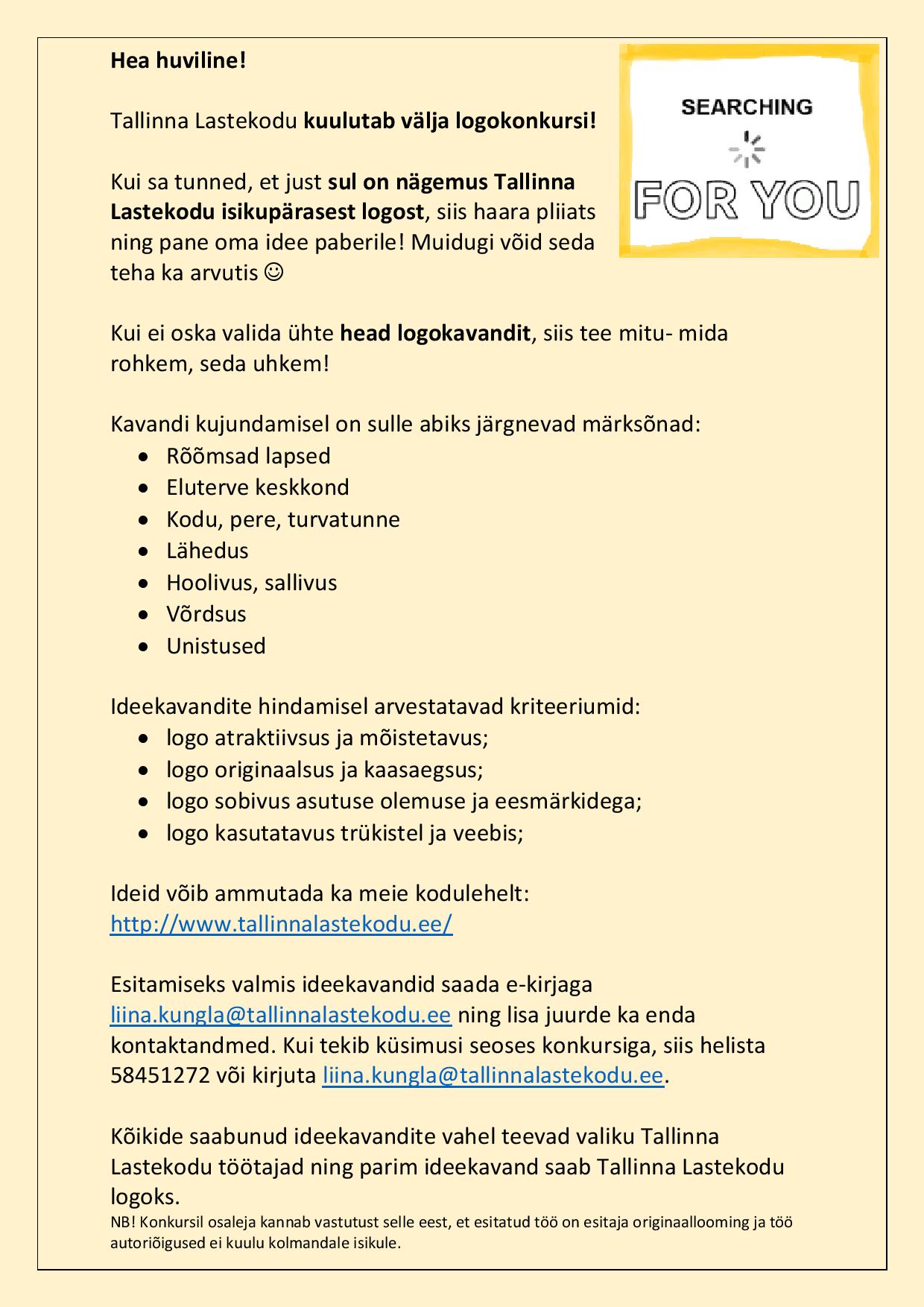 Tallinna Lastekodu logokonkurss — Tallinna Lastekodu